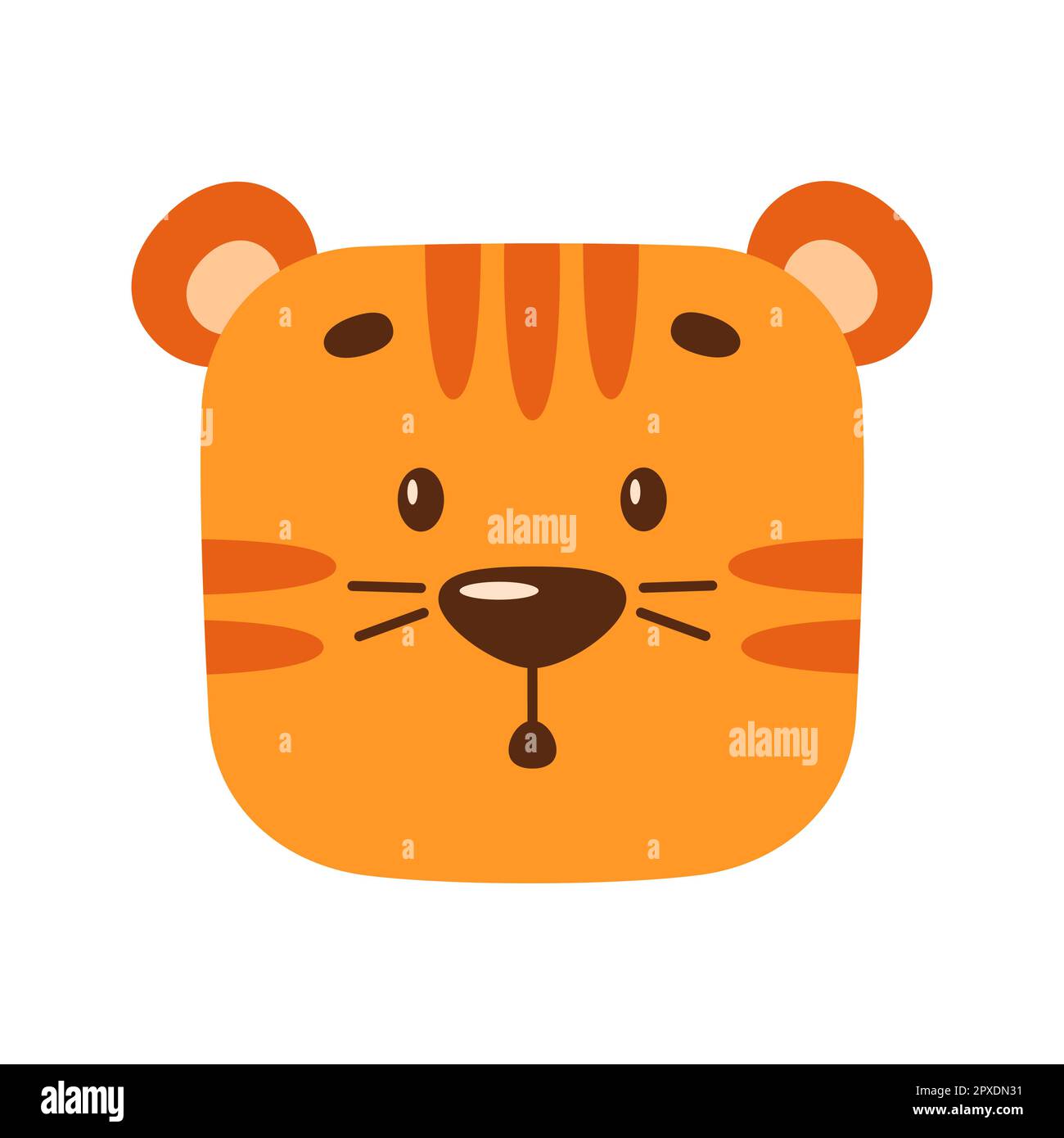 Surprised face of a cartoon tiger. Kawaii illustration of a wild animal ...
