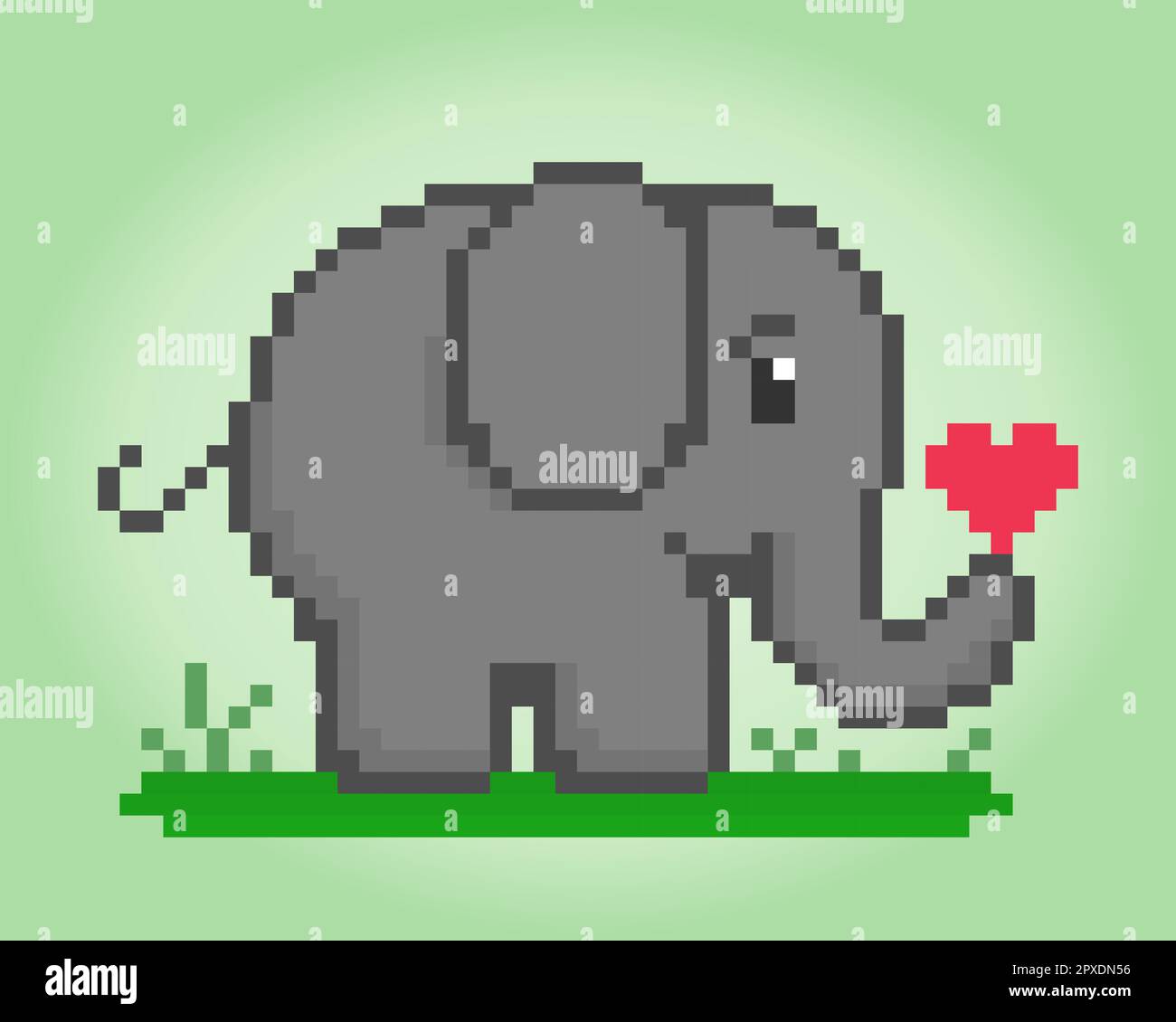 8-bit pixel elephant holding a heart. Animals for game assets in vector ...