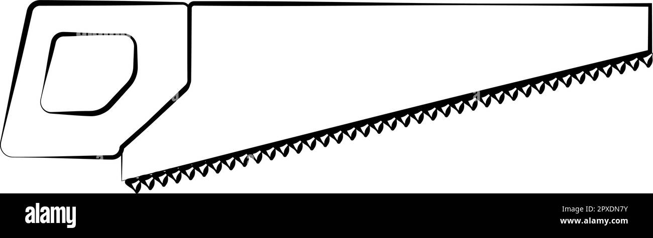 A sharp construction black and white icon of a hand saw, a hacksaw with ...