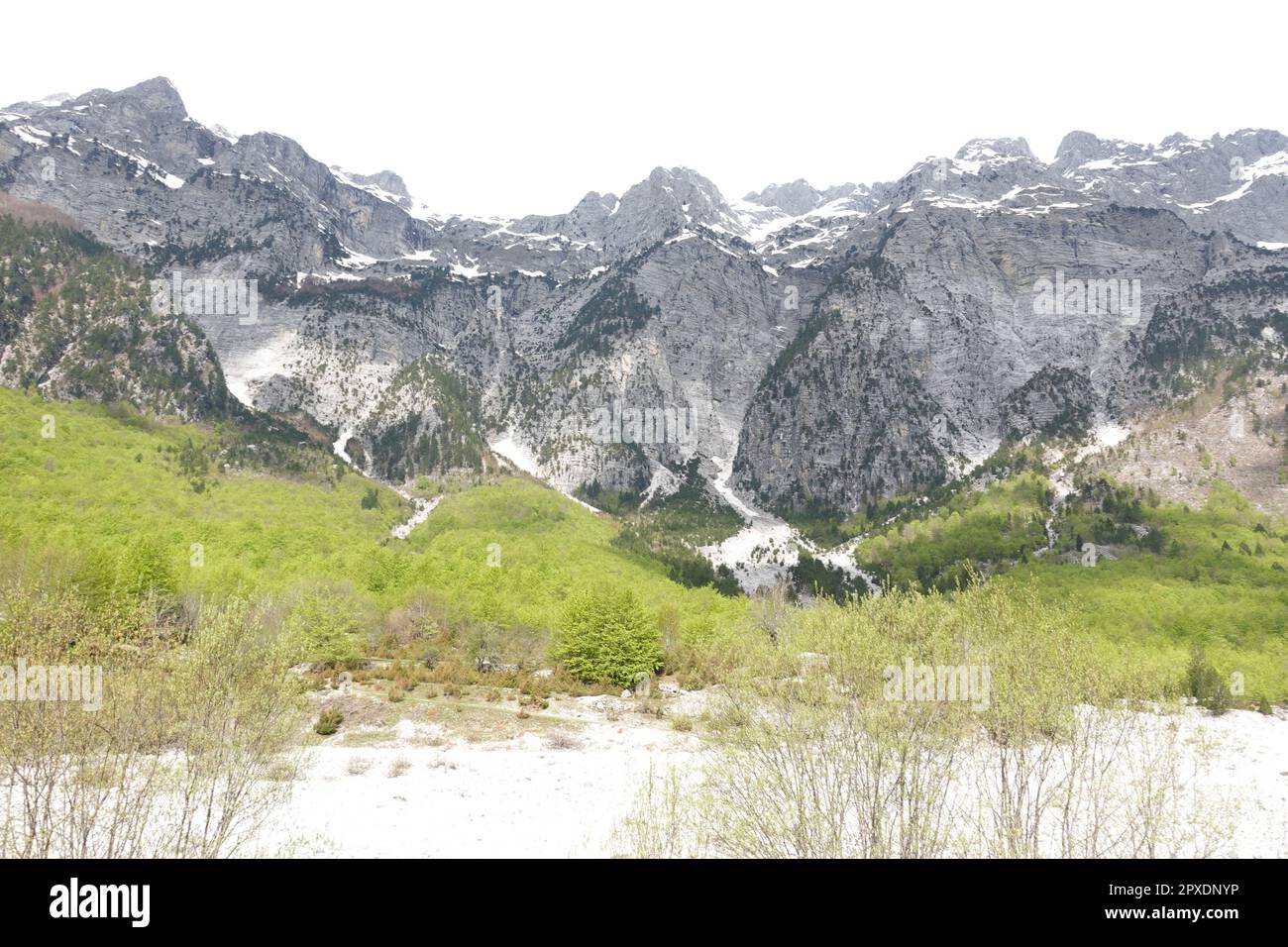 View from Theth Valley surrounded by the snow capped Accursed Mountains ...