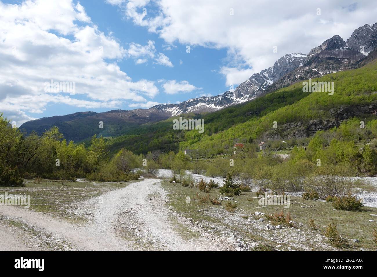 View along the Theth Valley surrounded by the Accursed Mountains ...