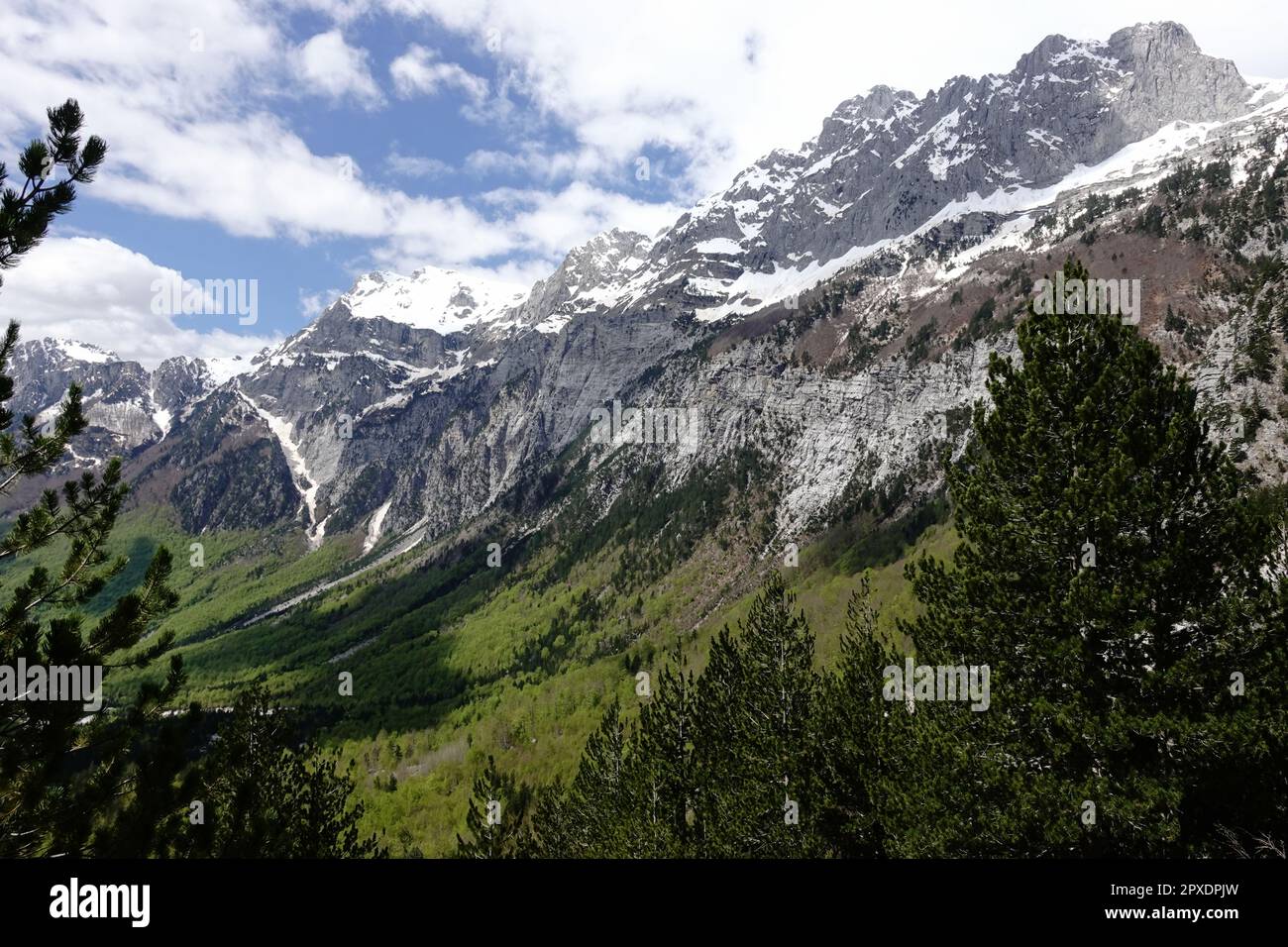View of the Theth valley Qafa e Pejes pass, Accursed Mountains, Theth ...
