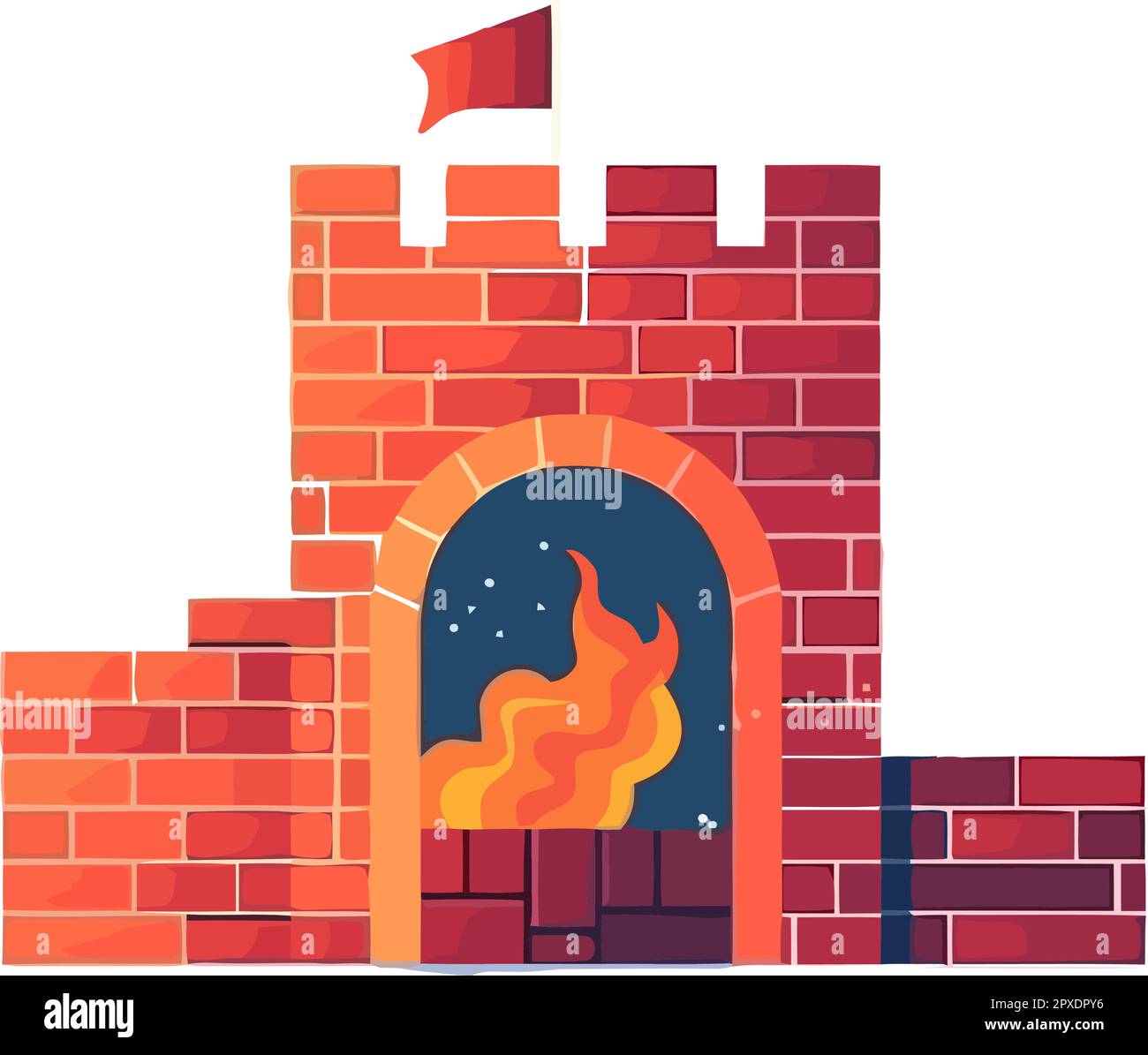 Burning brick castle symbolizes danger and heat Stock Vector Image ...