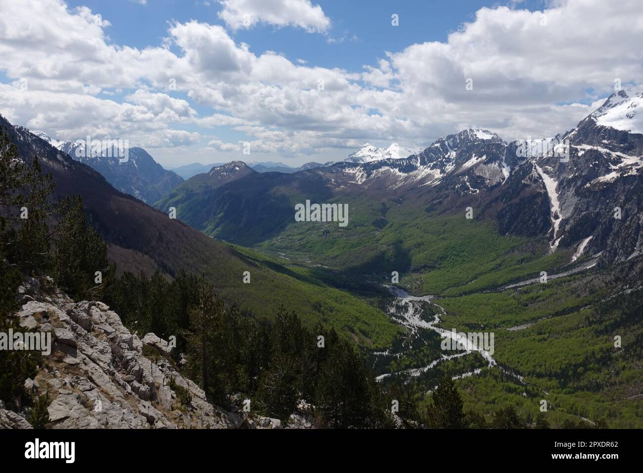 View of the Theth valley Qafa e Pejes pass, Accursed Mountains, Theth ...