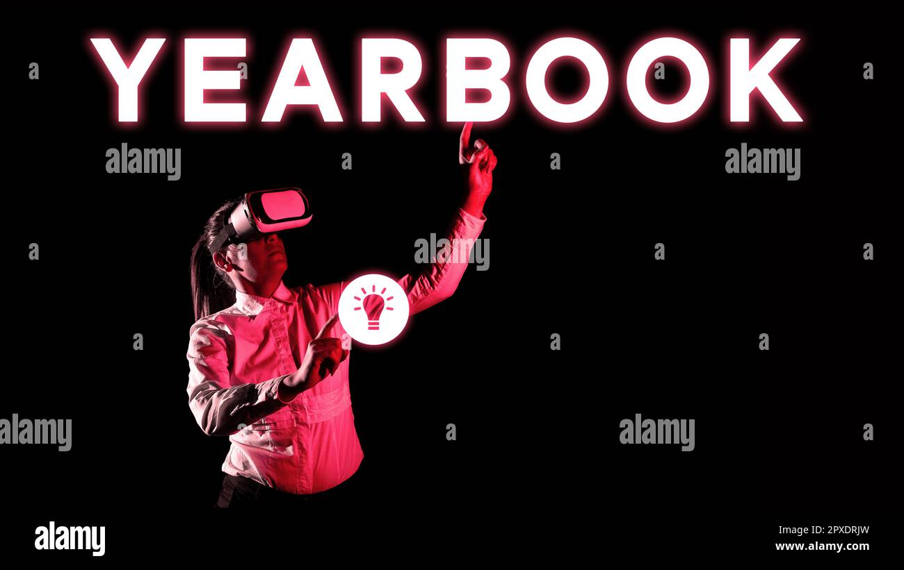 Sign displaying Yearbook, Concept meaning publication compiled by ...