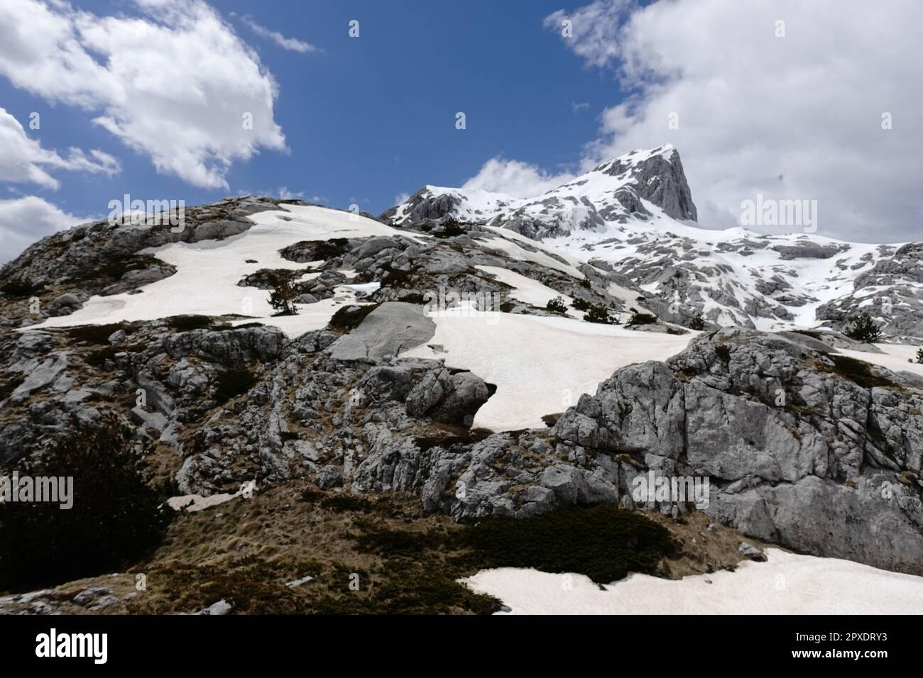 View down over the snow capped peaks of the Accursed Mountains from the ...
