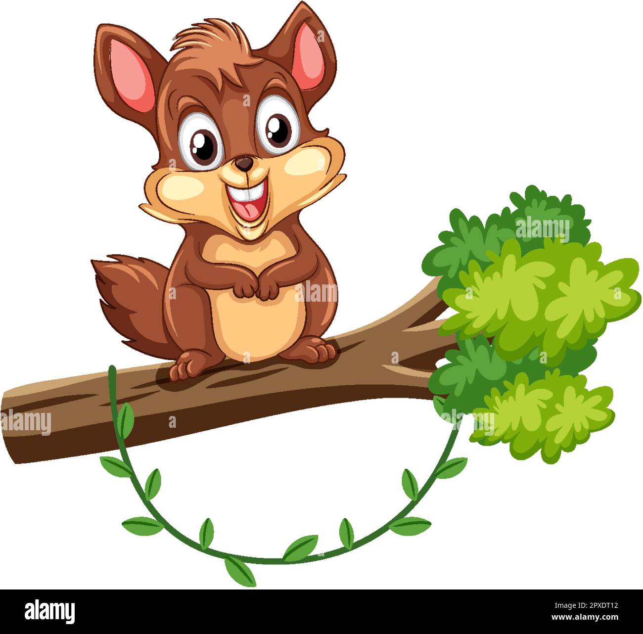 Cute squirrel cartoon character standing on tree branch illustration ...