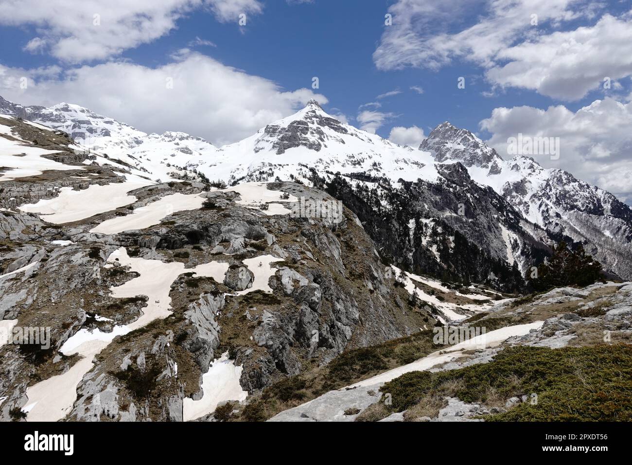 View down over the snow capped peaks of the Accursed Mountains from the ...