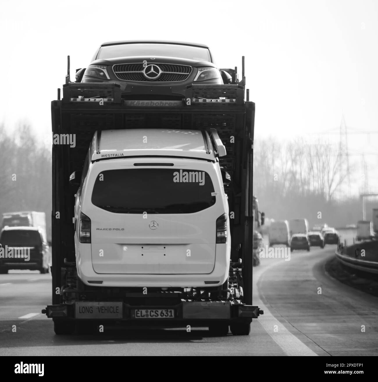 Germany - Feb 10, 2023: Mercedes-Benz Vito and SUV on truck trailer ...