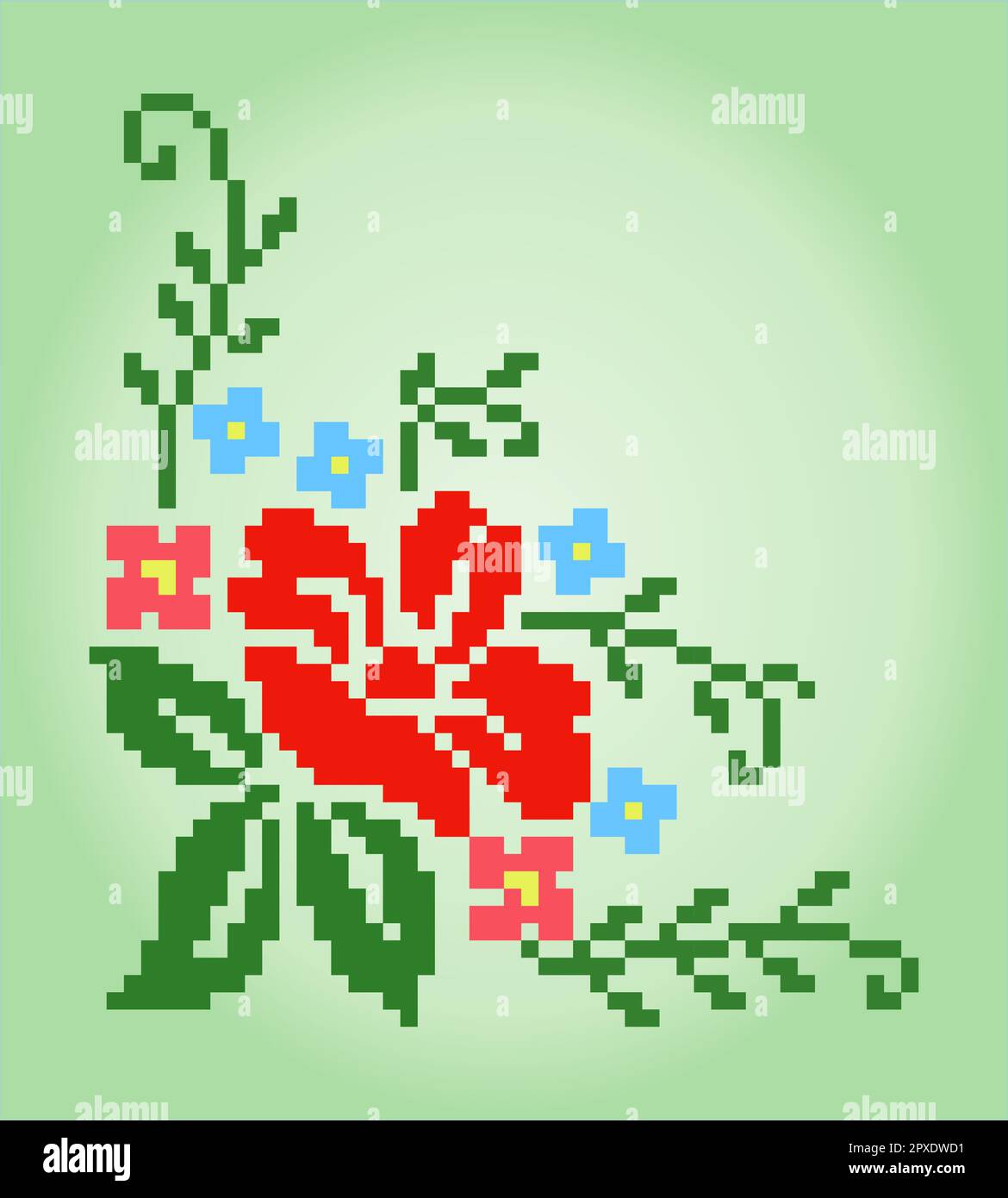 8-bit pixel of hibiscus flower. flowers for cross stitch patterns, in ...