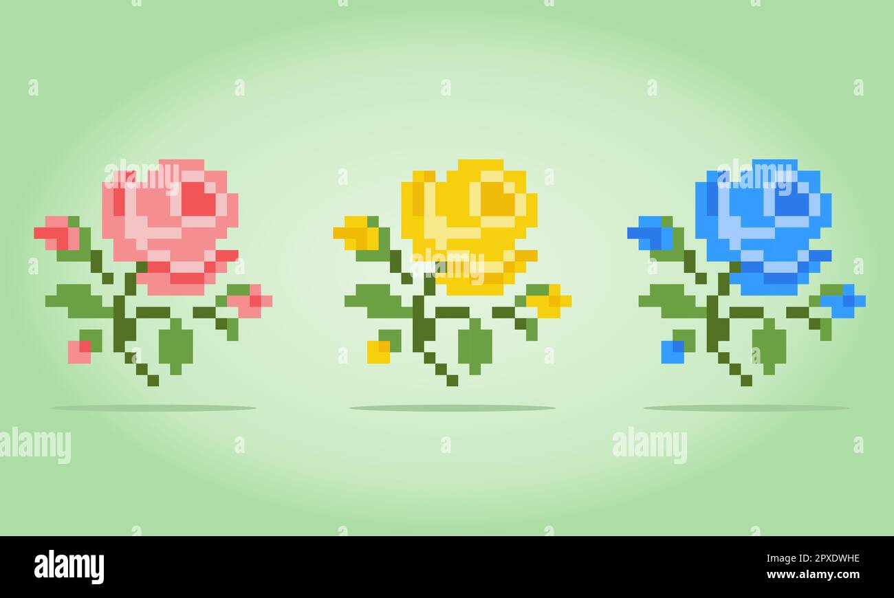 8 bit pixels of roses. flowers for Cross Stitch patterns, in vector ...