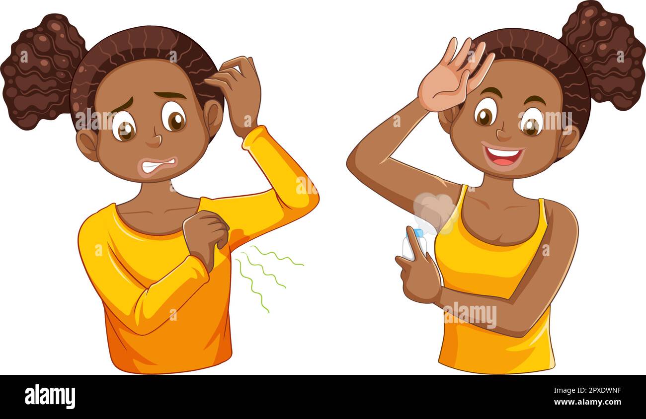 Puberty Girl Using Deodorant Spray to Combat Body Odor illustration ... Puberty Girl Using Deodorant Spray to Combat Body Odor illustration ...