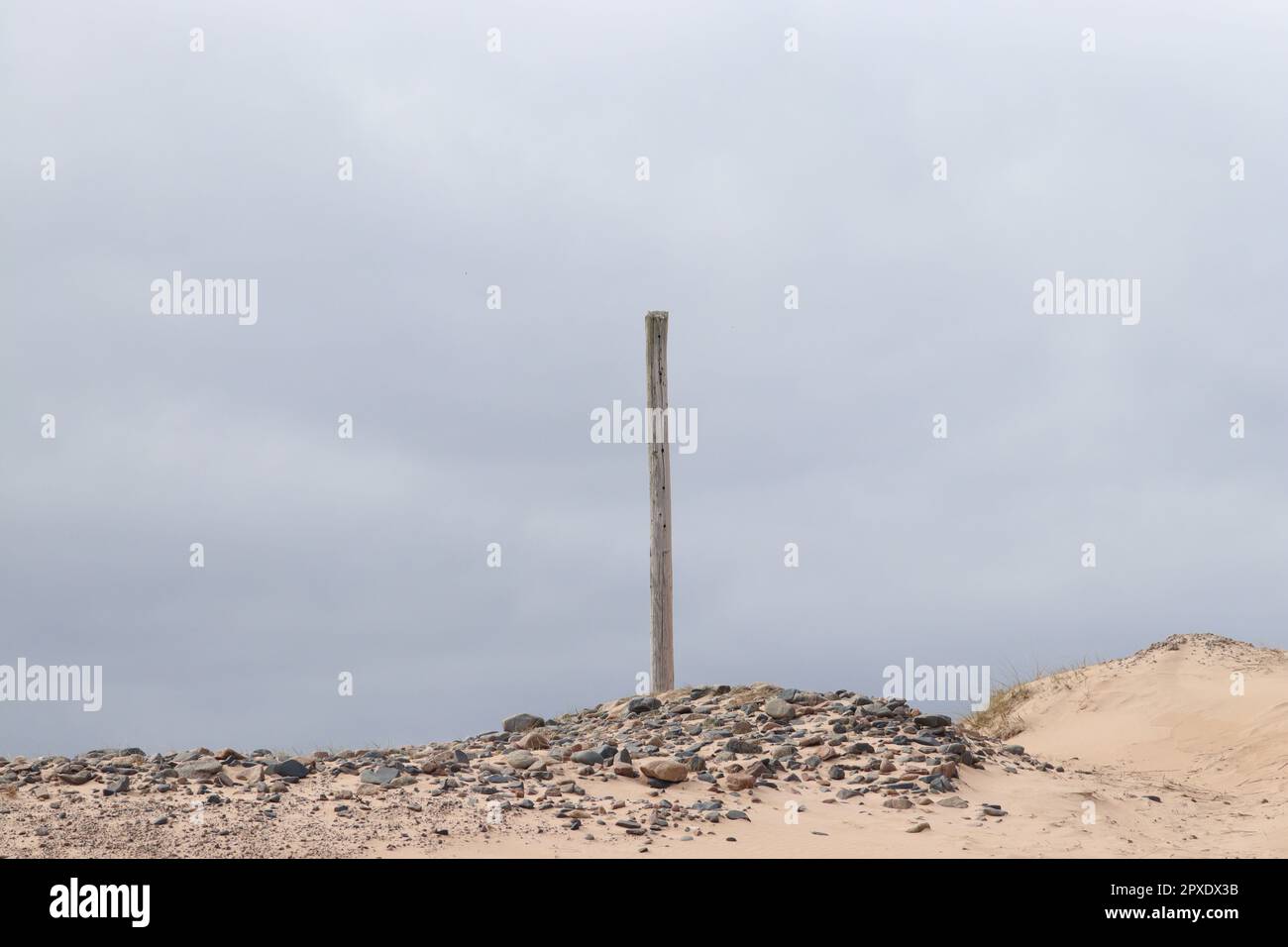 Wooden pole standing tall on beach Stock Photo - Alamy