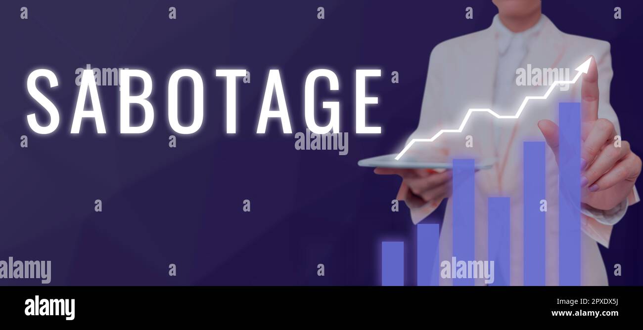 Sign displaying Sabotage, Word Written on destruction of an employer's ...