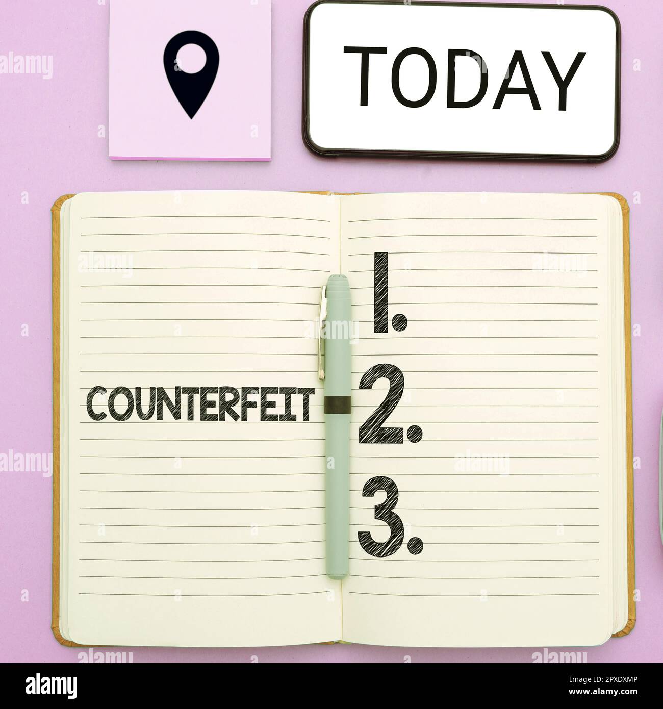 Hand writing sign Counterfeit, Word Written on made in imitation of ...