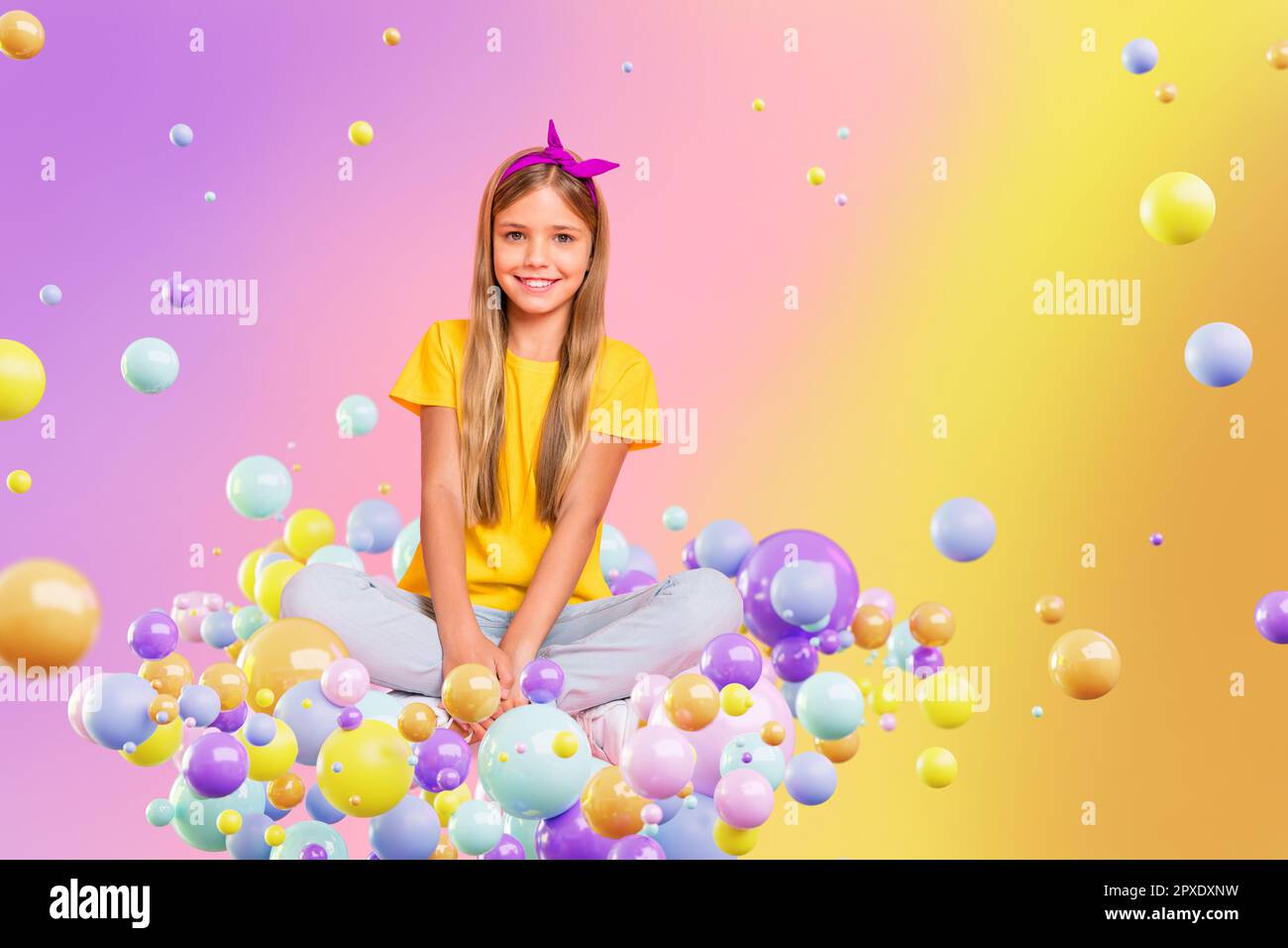 Creative pop template collage funky kid girl in augmented reality ...