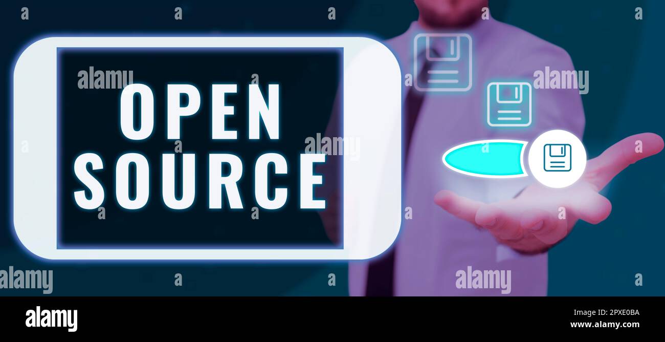 Text showing inspiration Open Source, Word for denoting software which ... Text showing inspiration Open Source, Word for denoting software which ...