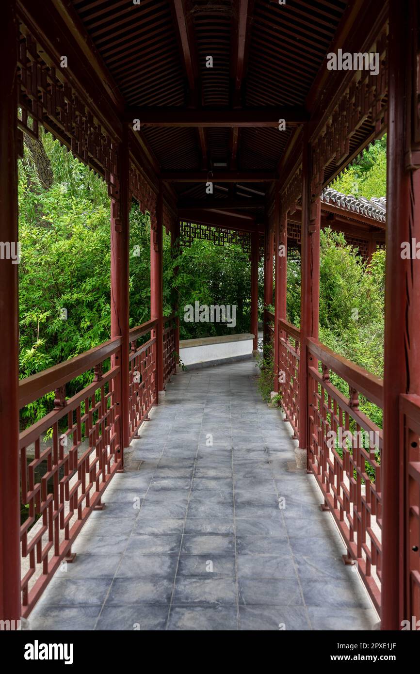 Path under a canopy in the Chinese garden Stock Photo - Alamy