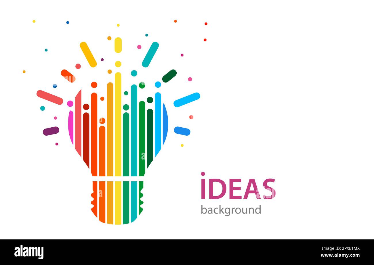 Rainbow abstract light bulb on white background. Banner light bulb idea ...