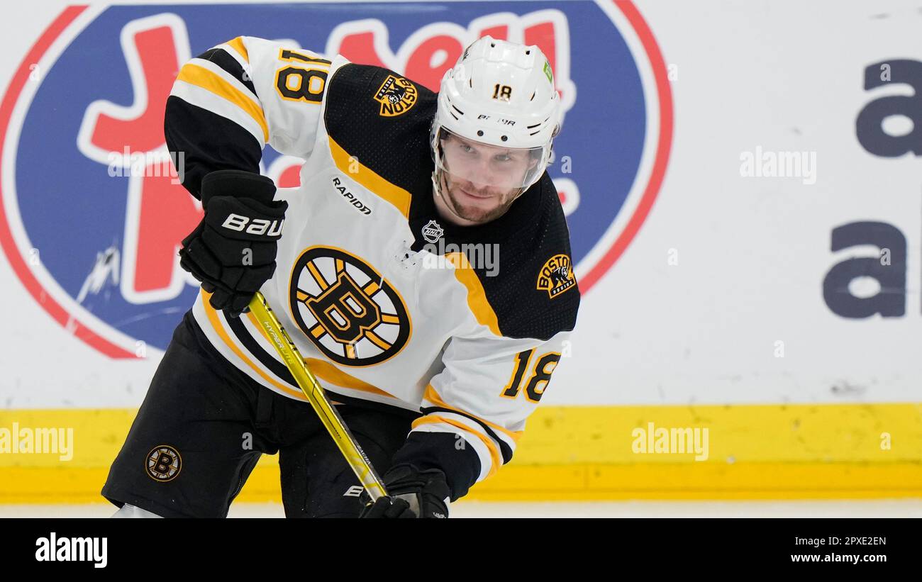 Boston Bruins center Pavel Zacha passes the puck during the second ...