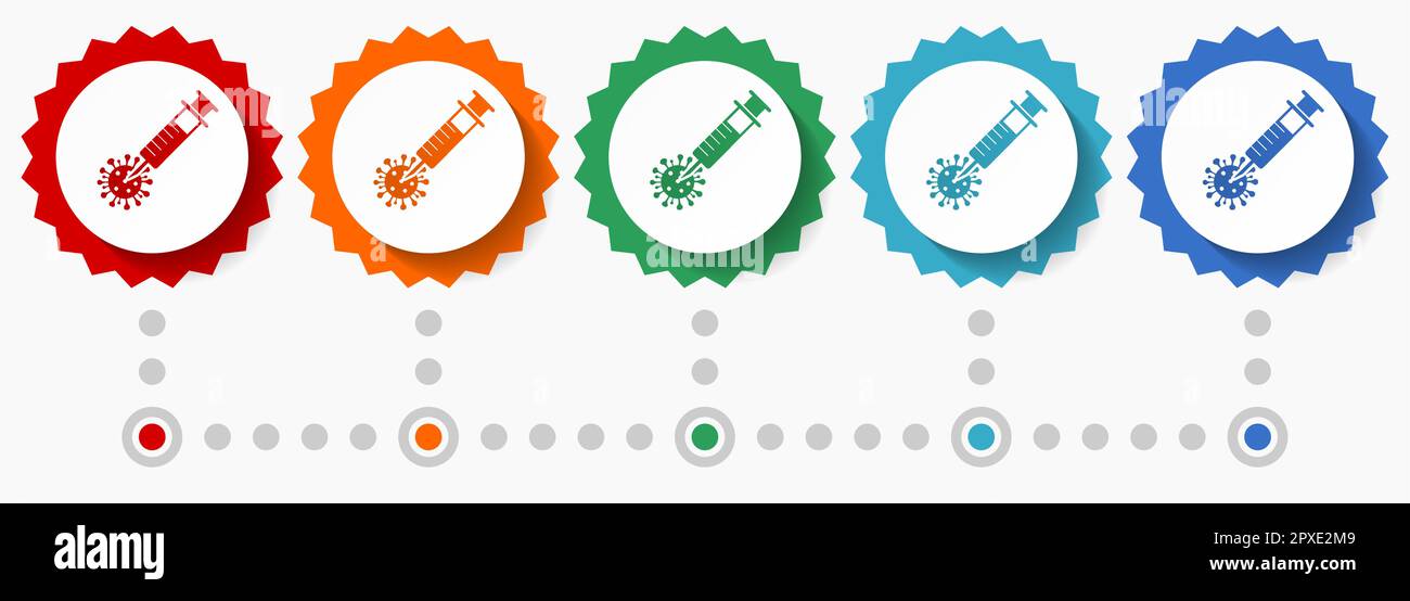 Vaccine, injection, syringe symbol vector icon set, colorful ...