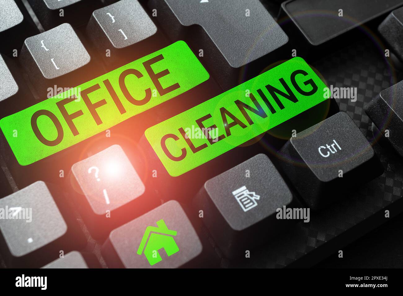 Hand writing sign Office Cleaning, Word for the action or process of ...