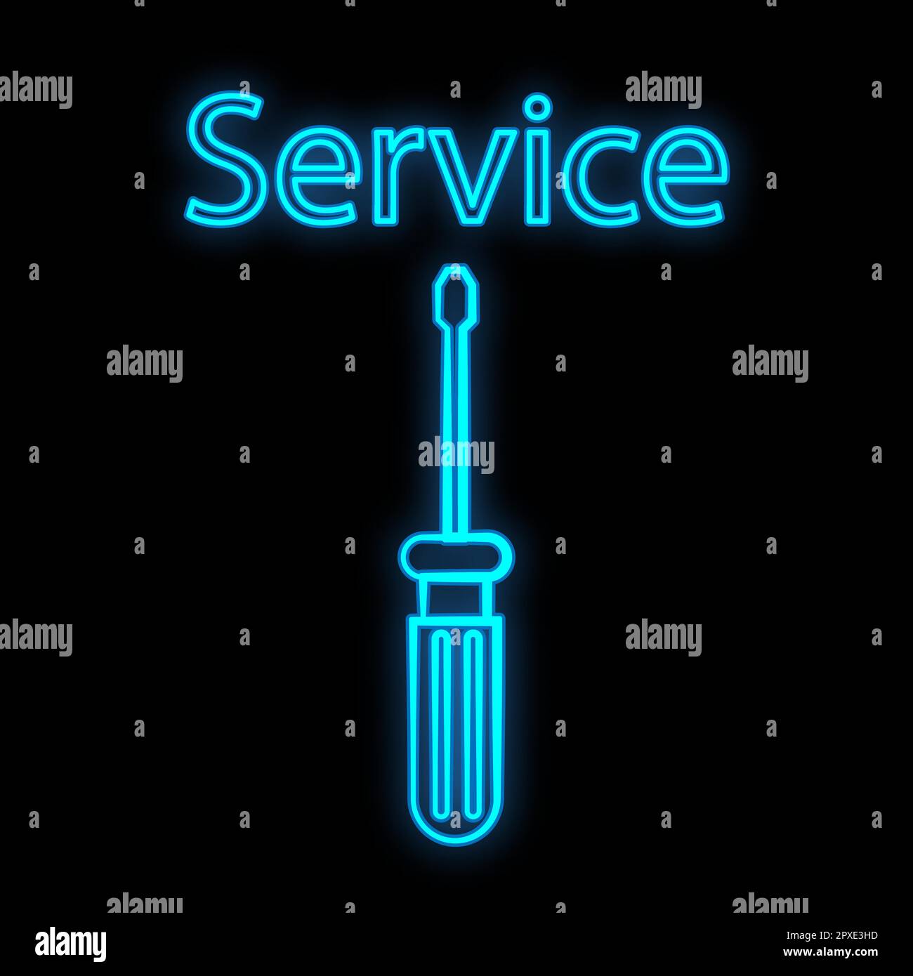 Bright luminous blue industrial digital neon sign for shop workshop ...