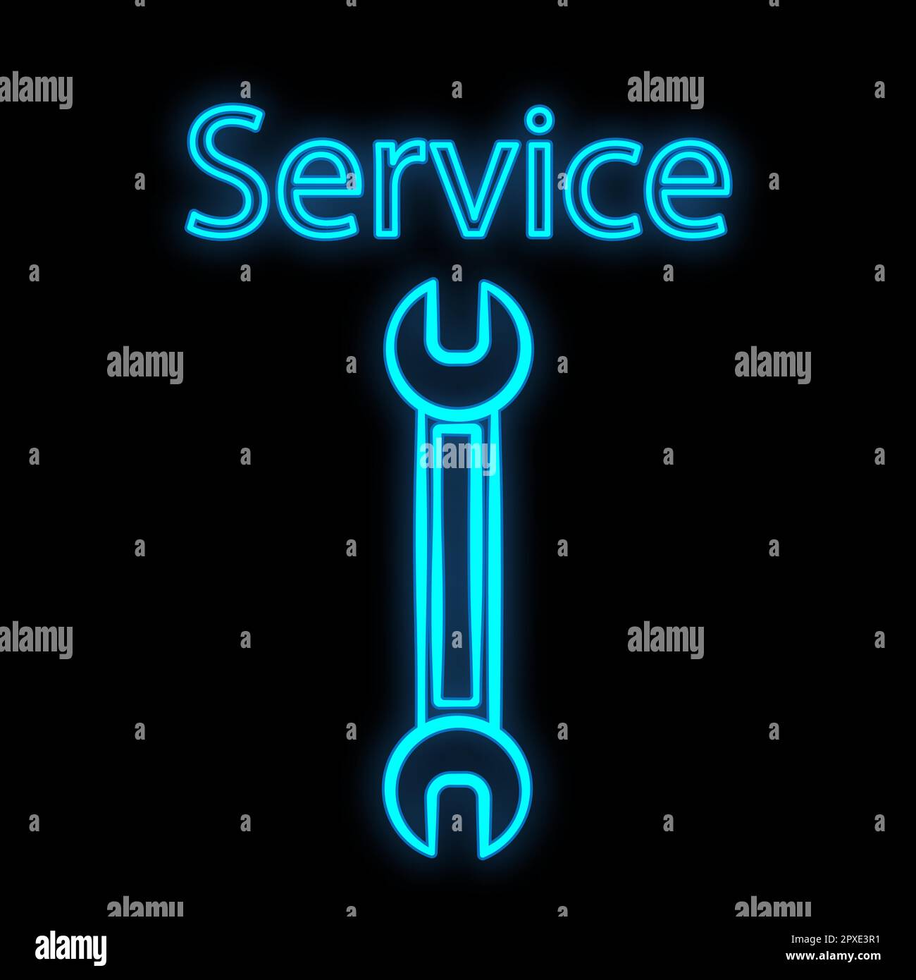 Bright luminous blue industrial digital neon sign for shop workshop ...