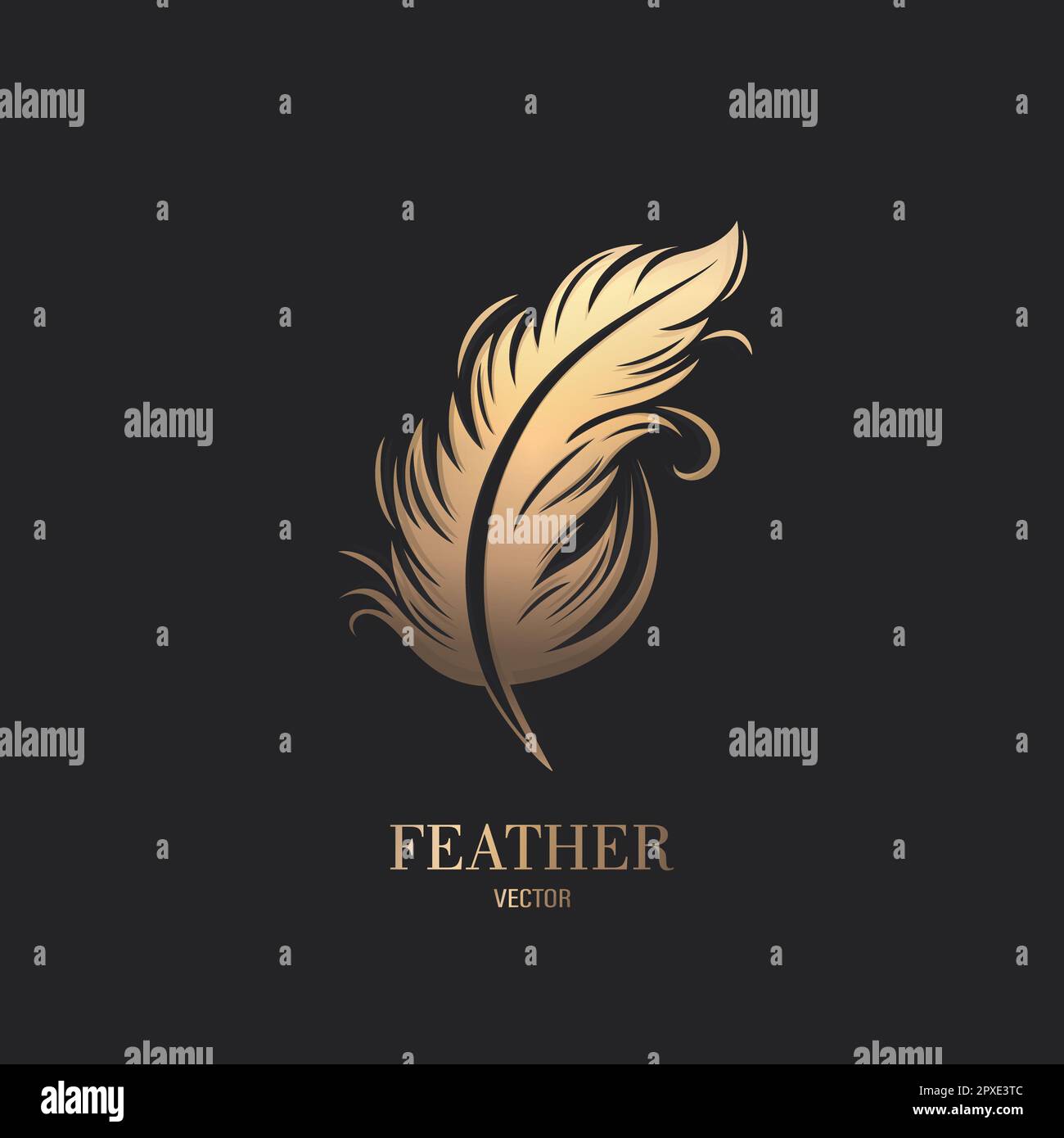 Vector Fluffy Golden Color Feather Logo Icon, Silhouette Feather ...