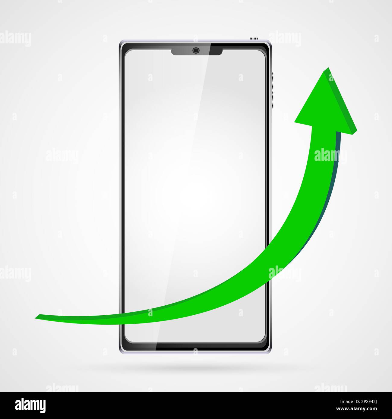 growing graph with green arrow upwards on black smart phone background ...