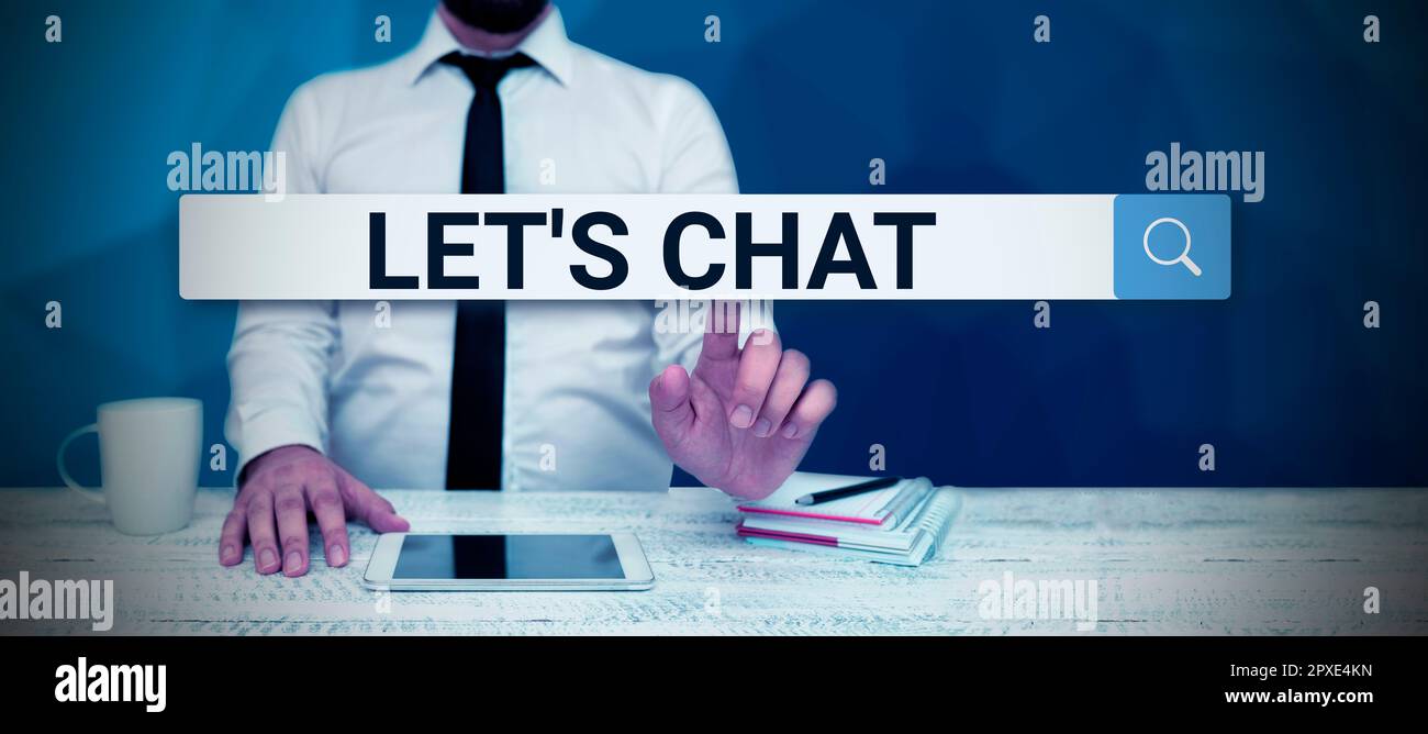 Conceptual display LET'S CHAT, Business showcase inviting the person to ...