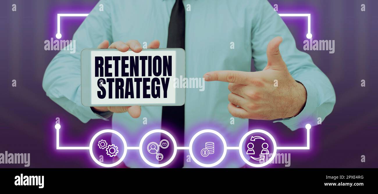 Sign displaying Retention Strategy, Business showcase activities to ...