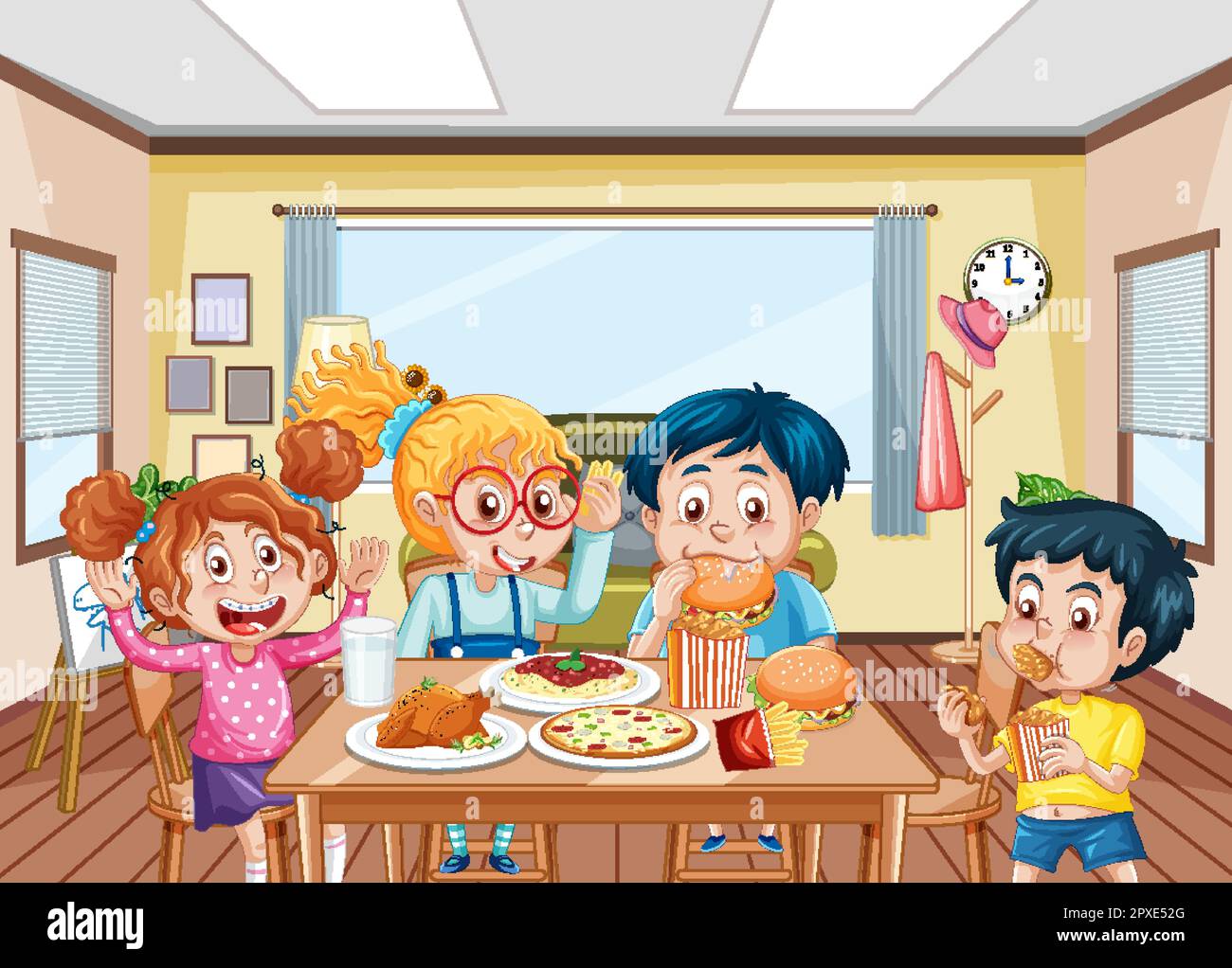 Cheerful Kids Enjoying Mealtime illustration Stock Vector Image & Art ...