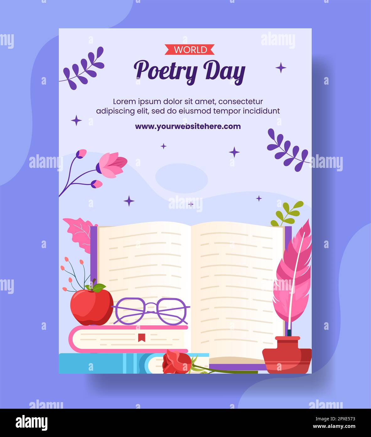 World Poetry Day Vertical Poster with Paper and Quill Flat Cartoon Hand ...