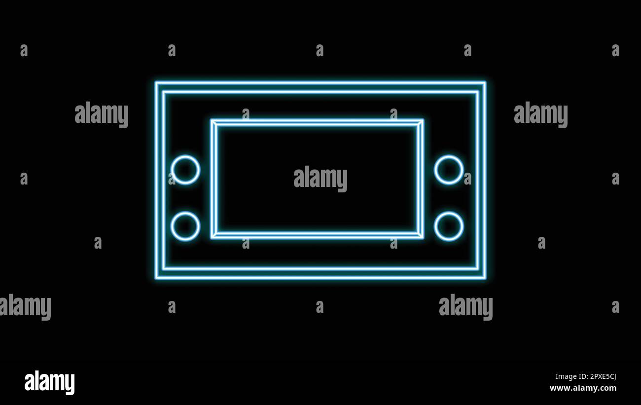 Blue neon glowing portable game console, for video games with buttons ...