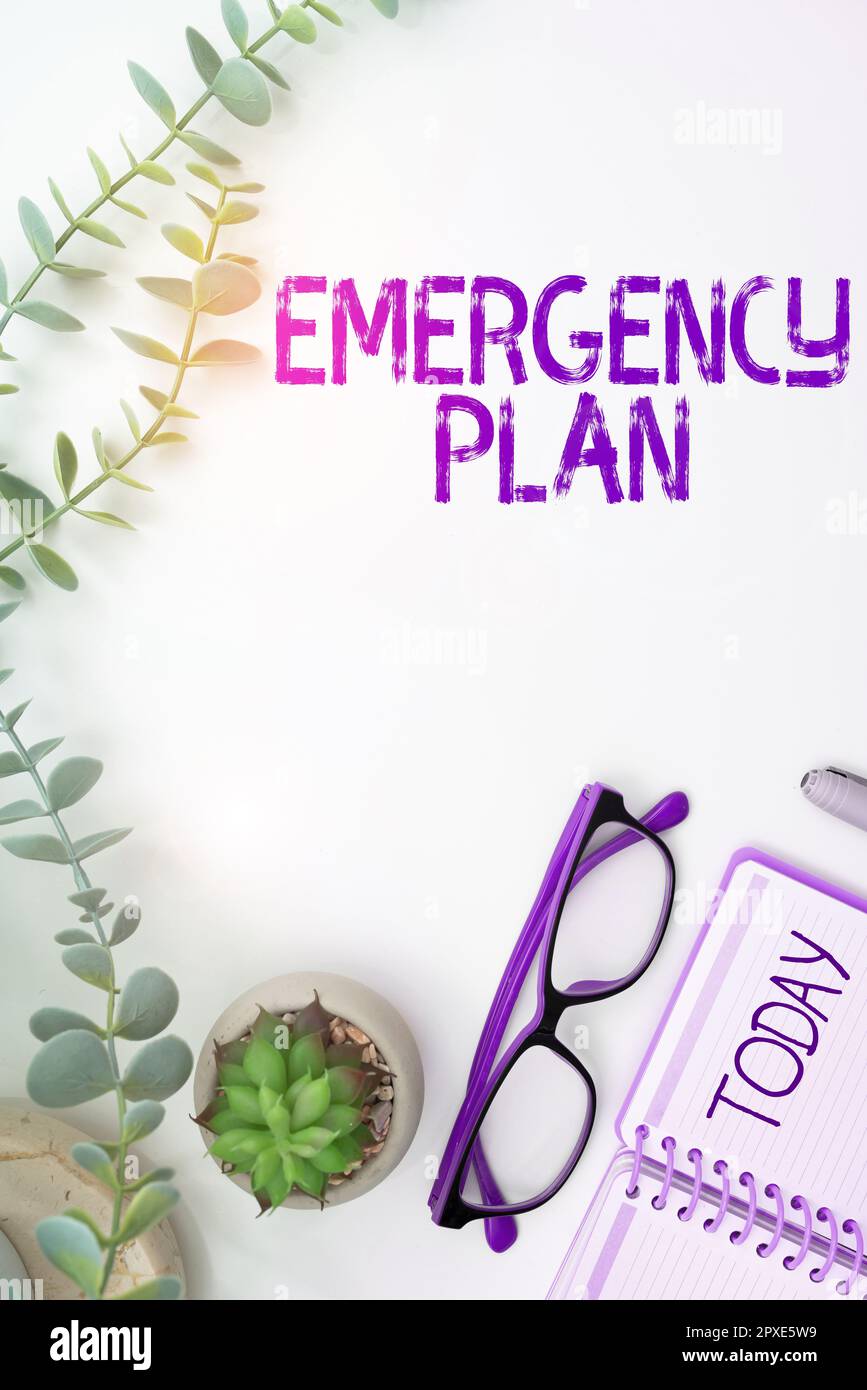 Sign displaying Emergency Plan, Business concept Procedures for ...
