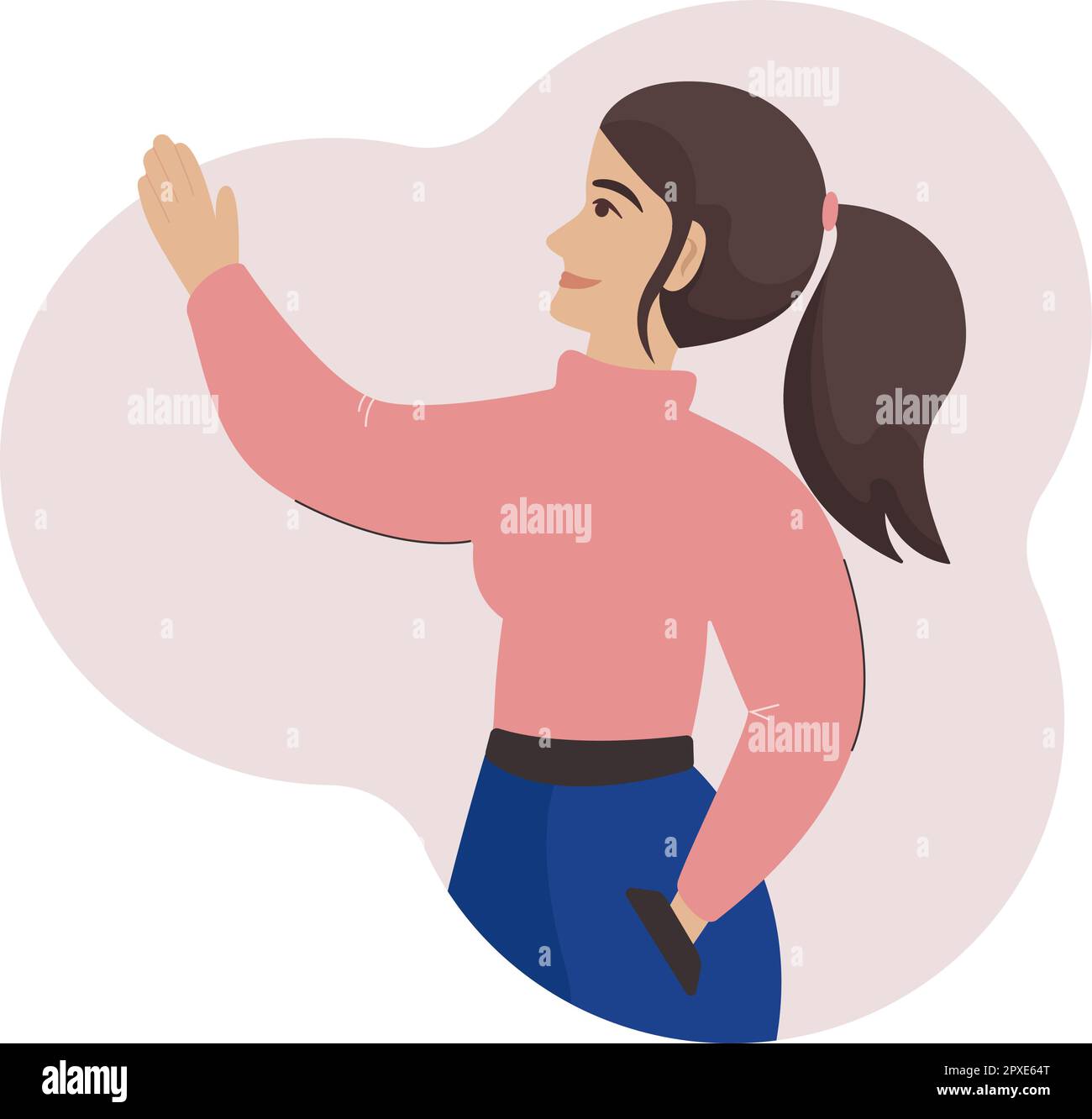 Vector illustration with a young happy girl speaking, explaining ...