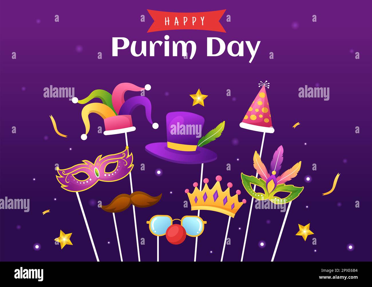 Happy Purim Illustration with Carnival Masks, Jewish Holiday and ...