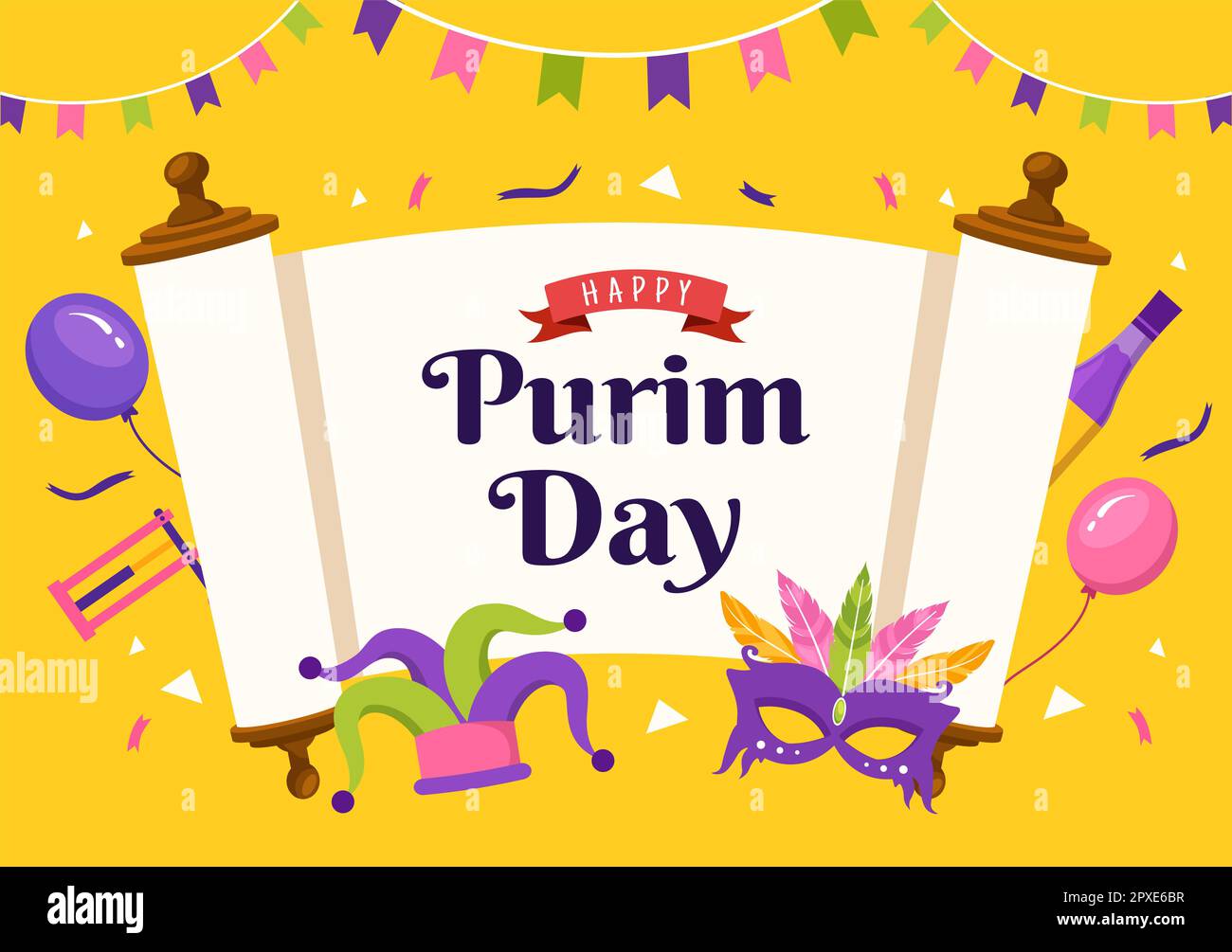 Happy Purim Illustration with Carnival Masks, Jewish Holiday and ...