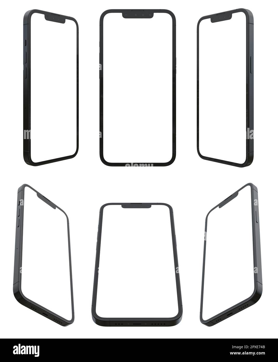 model of modern smartphone with transparent screen, several positions ...