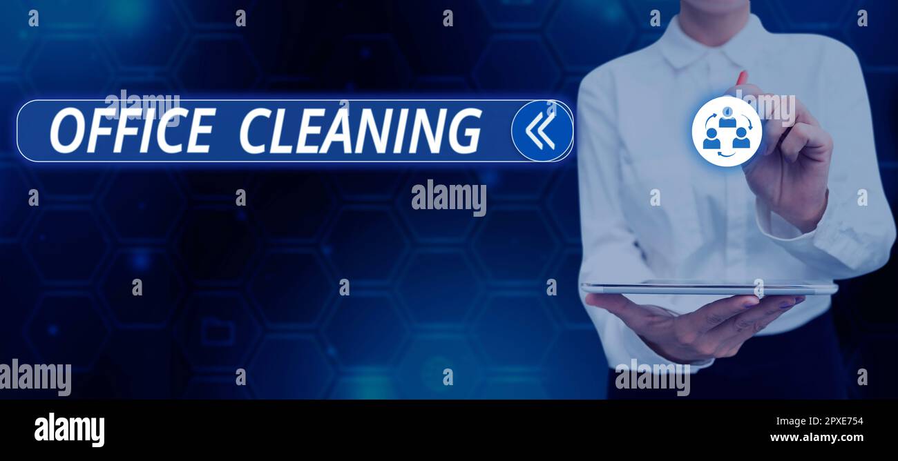 Hand writing sign Office Cleaning, Business overview the action or ...