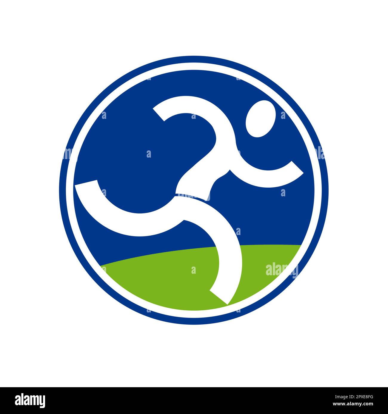 Abstract running man. Runner inside a circle. Vector template in blue ...