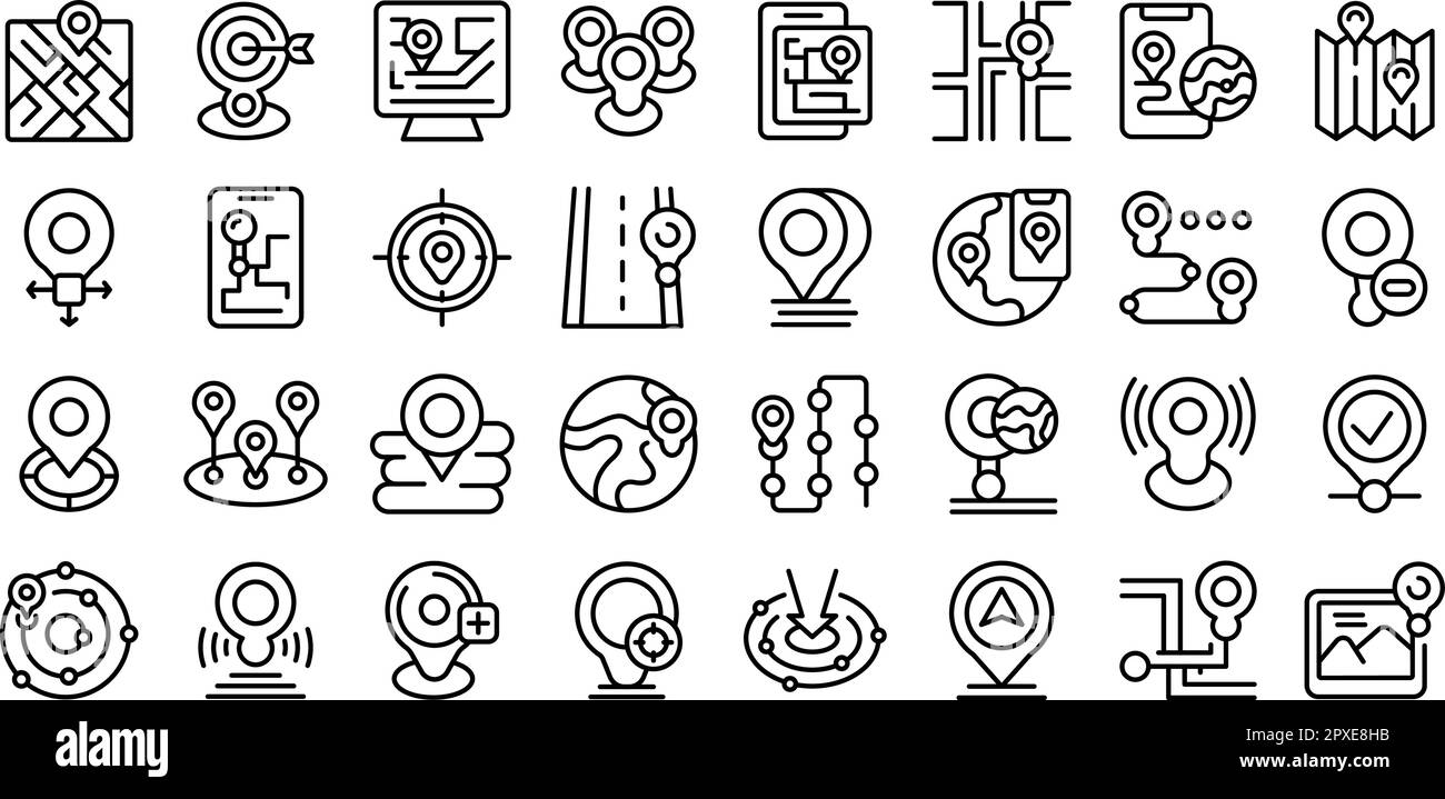 Geolocation icons set outline vector. Gps pin. Map phone Stock Vector Image & Art - Alamy