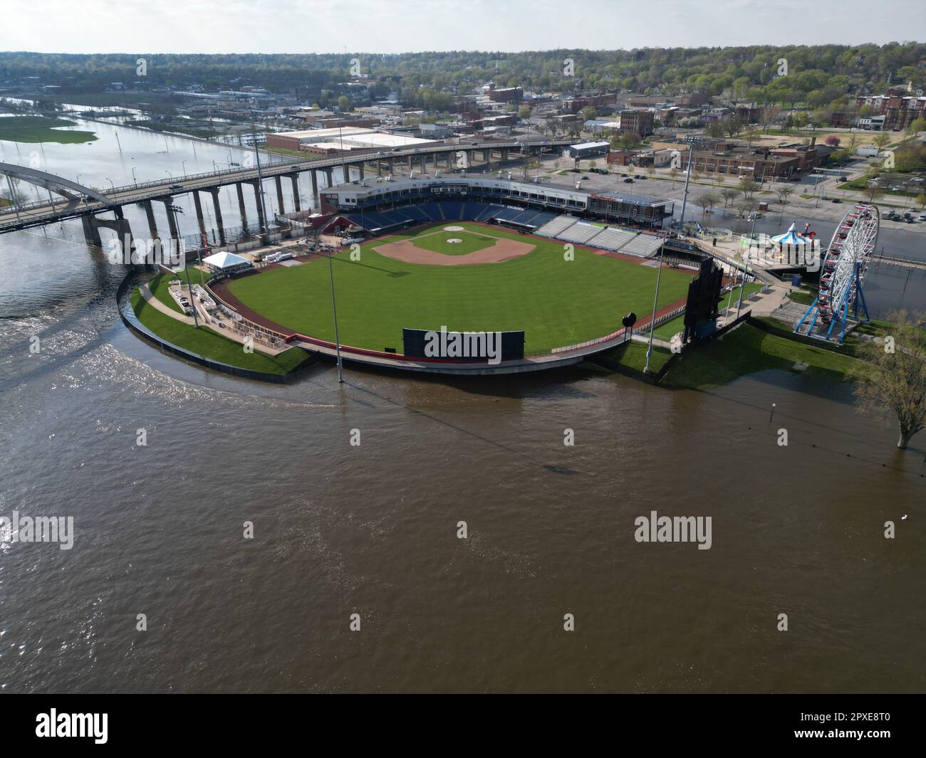 An aerial view of Modern Woodman Baseball Stadium in Downtown Davenport ...