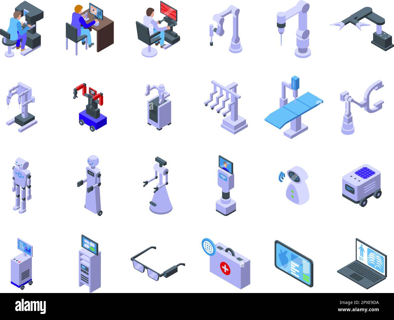 Medical robot operator icons set isometric vector. Surgery artificial ...