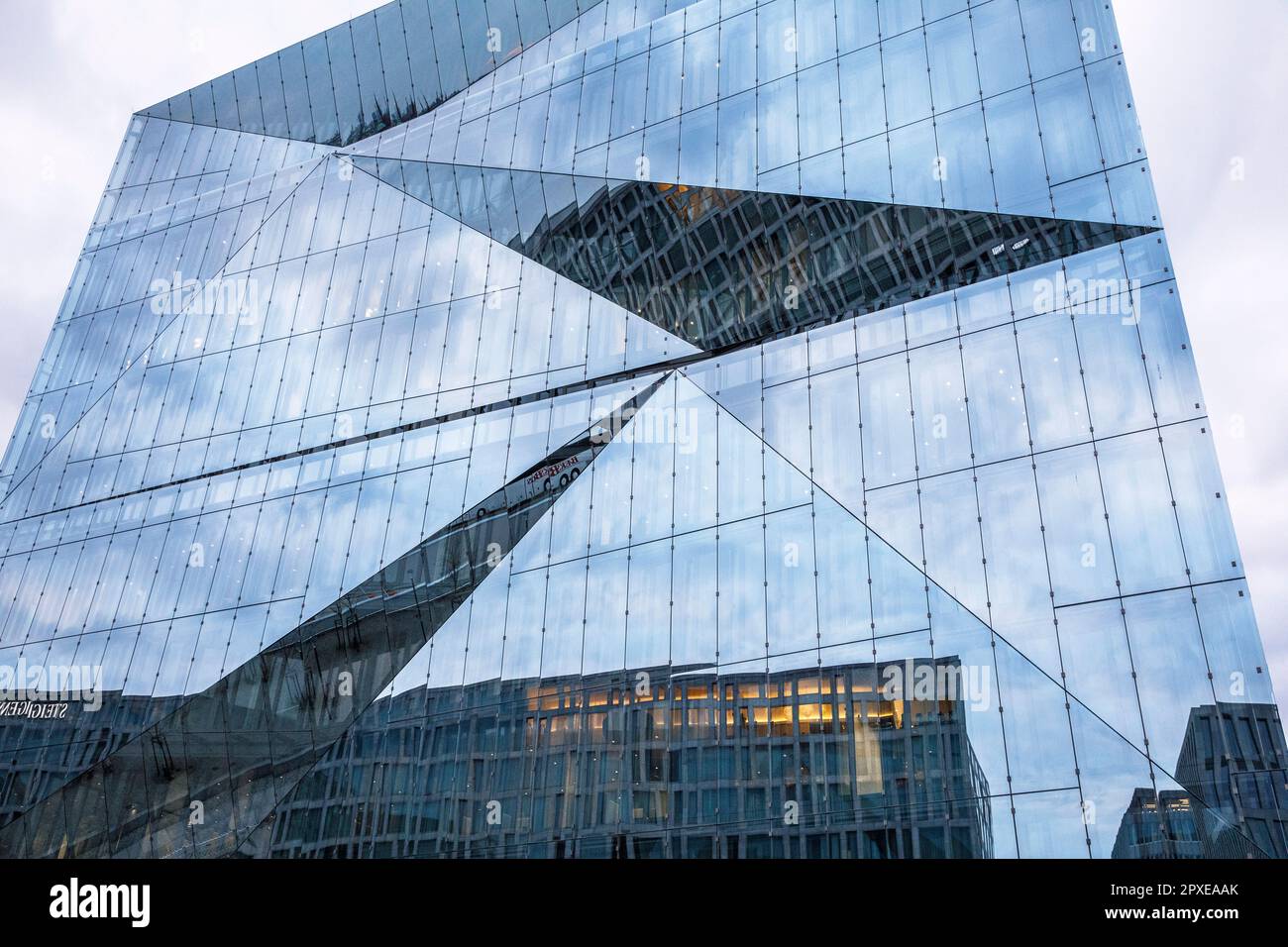 facade of Cube Berlin, cube-shaped office building on Washington square ...