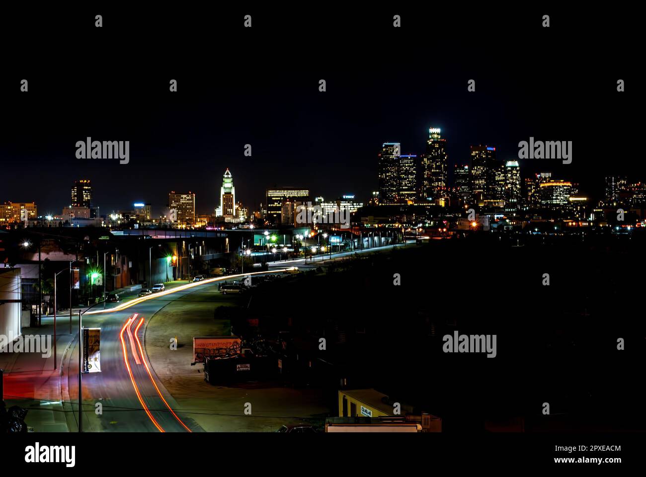 The view of downtown Los Angeles from the north side of Chinatown. The ...