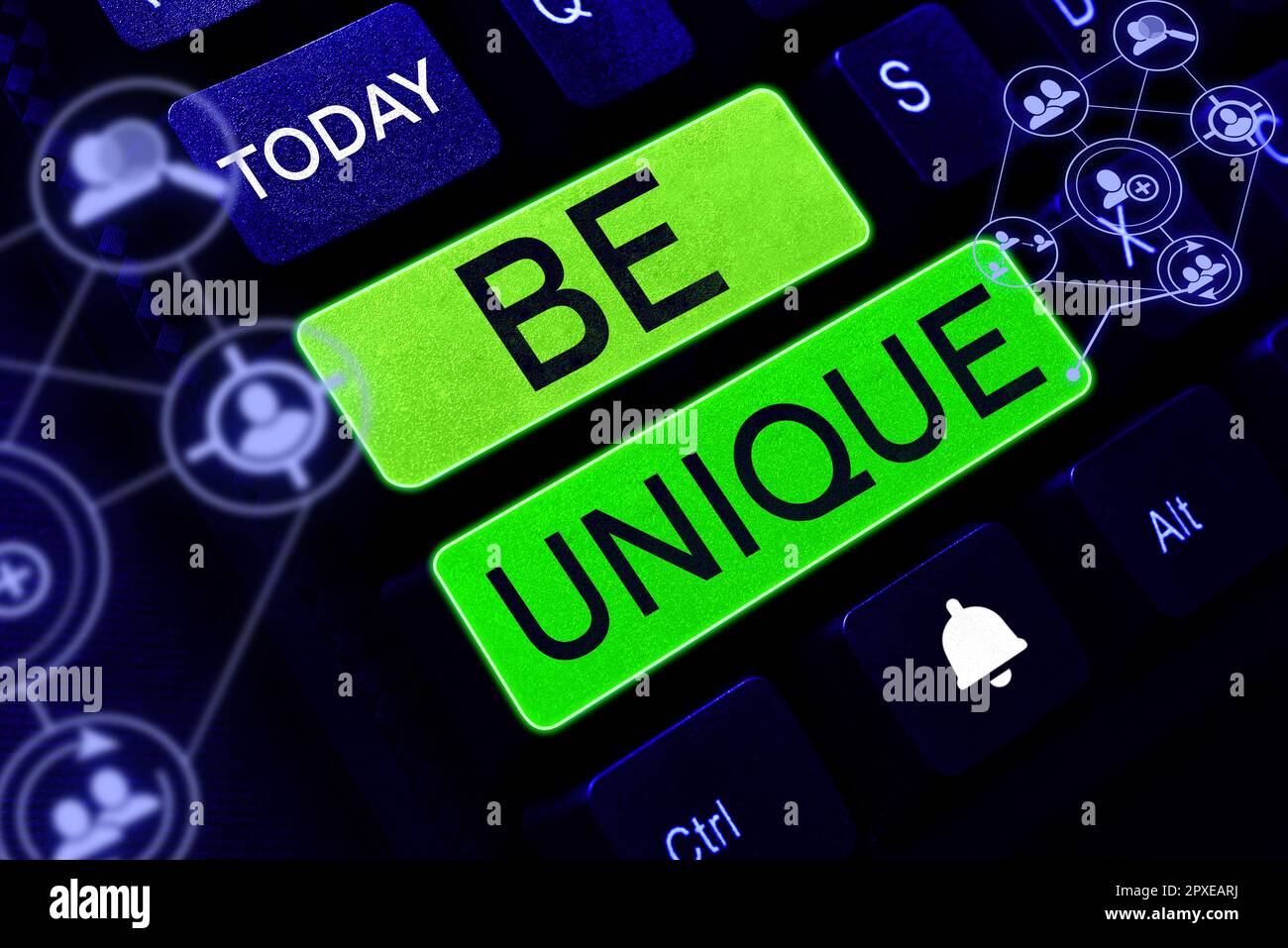 Conceptual caption Be Unique, Business showcase being the only one of ...