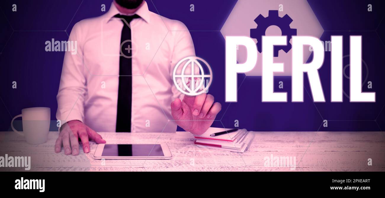 Conceptual caption Peril, Word for indicates something extremely ...