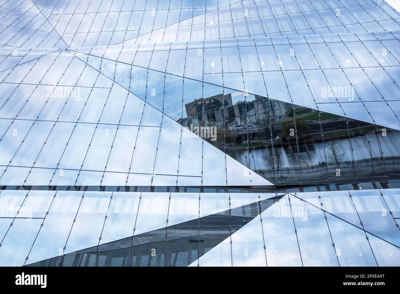 facade of Cube Berlin, cube-shaped office building on Washington square ...
